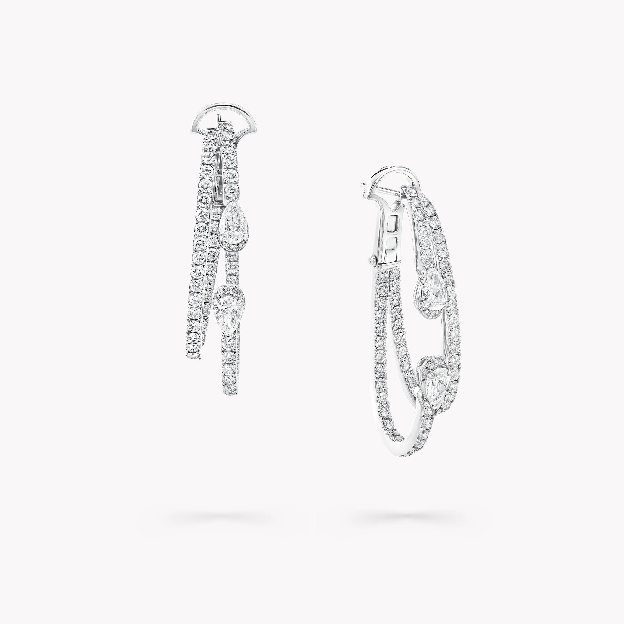 Duet Diamond Double Hoop Earrings, White Gold | Graff