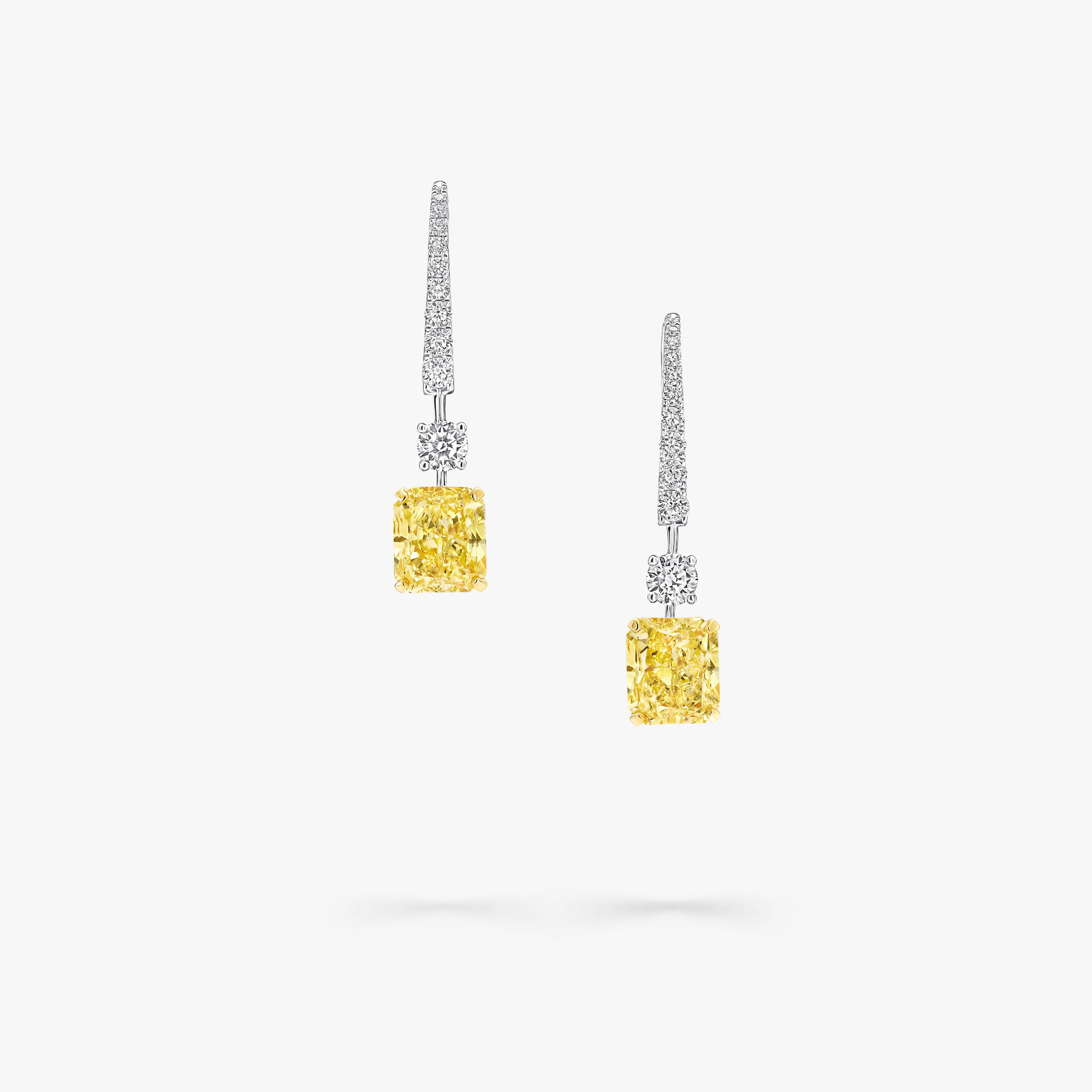 Radiant Cut Yellow Diamond Solitaire Earrings, Yellow Gold & White Gold ...