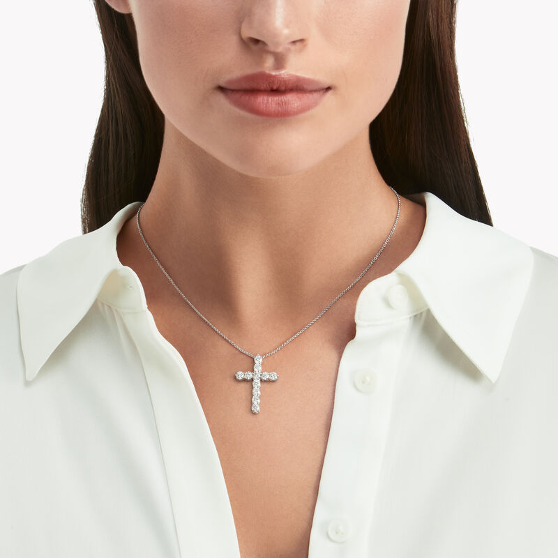 Round Diamond Cross Medium Pendant, White Gold - Graff