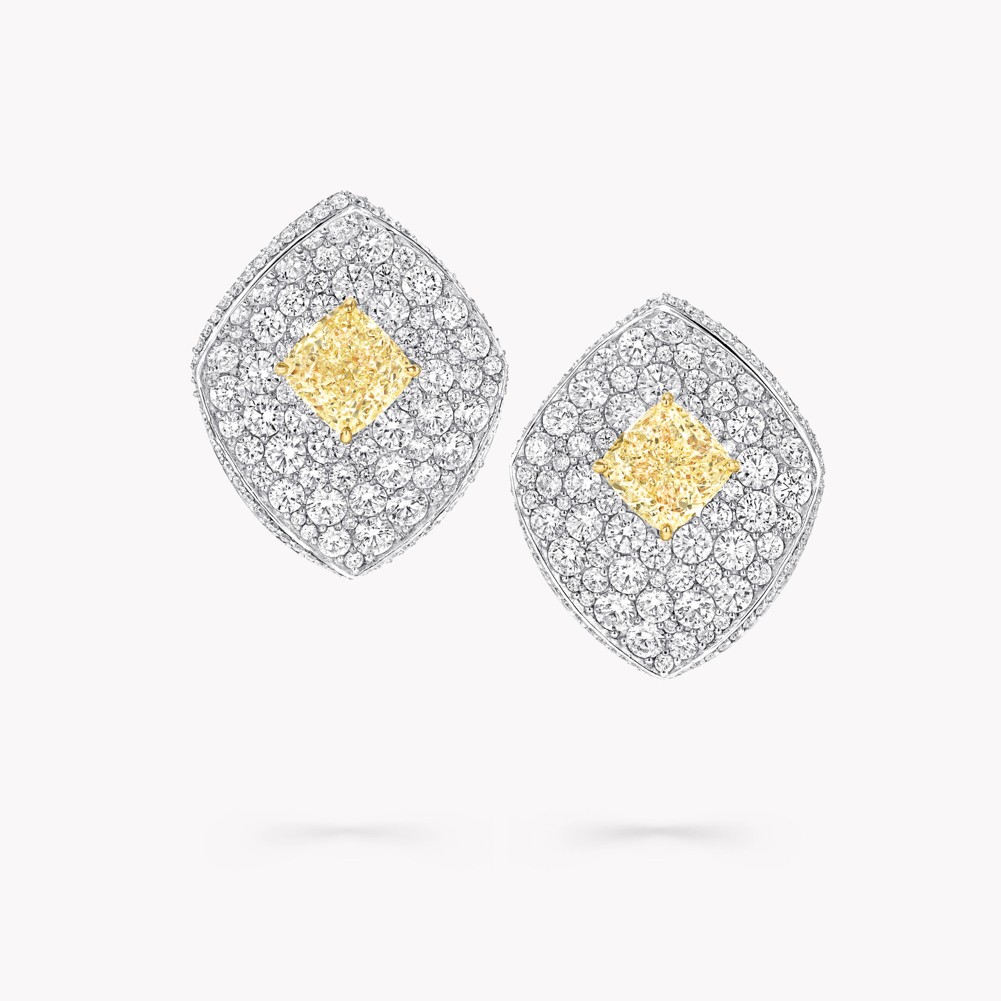 Fancy Yellow Cushion Cut and Round Diamond Earrings, - Graff