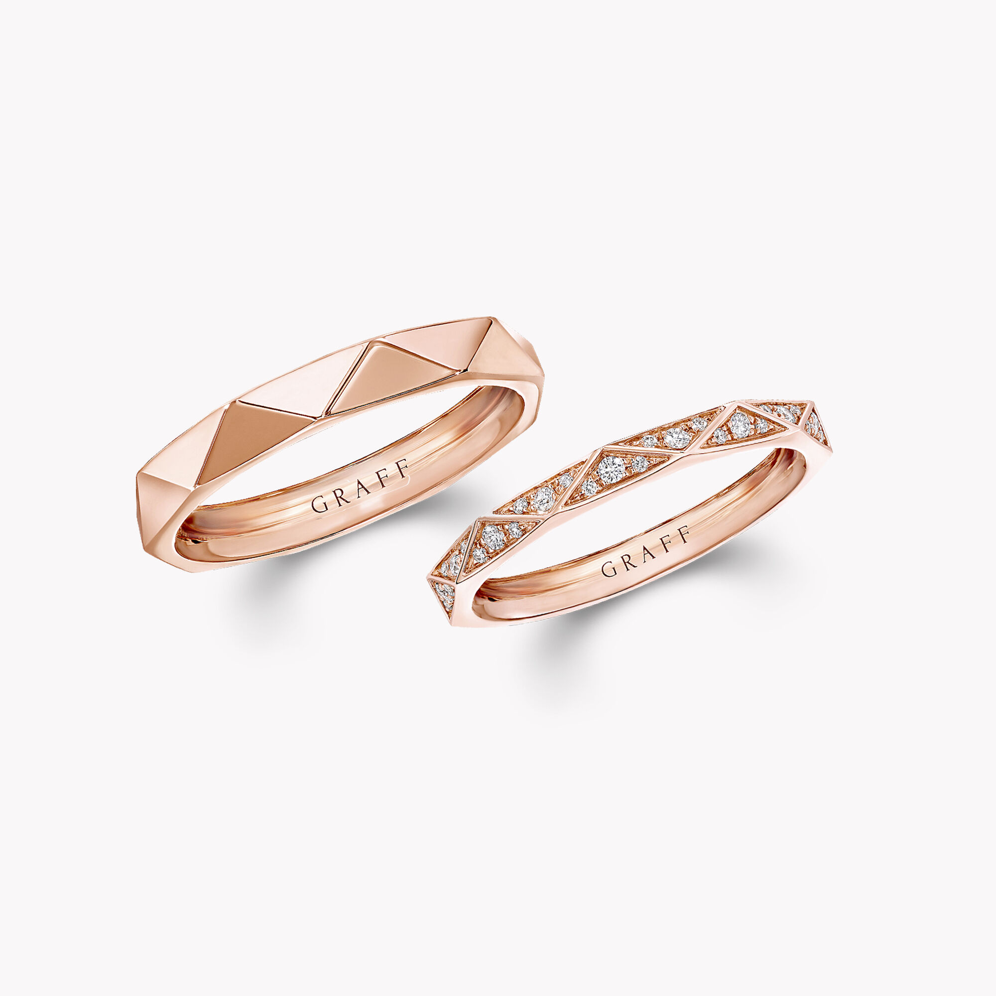 Laurence Graff Signature Diamond and Plain Band Set, Rose Gold - Graff