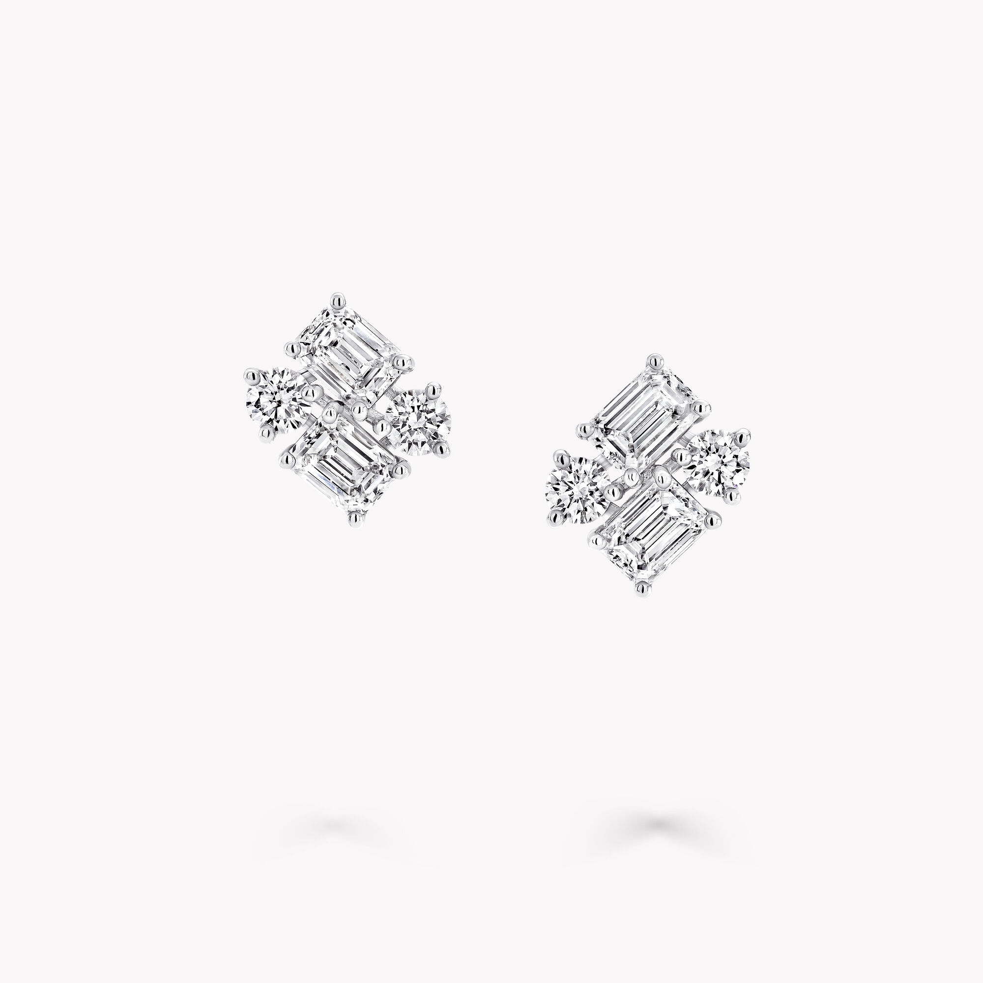 Emerald Cut and Round Diamond Earrings