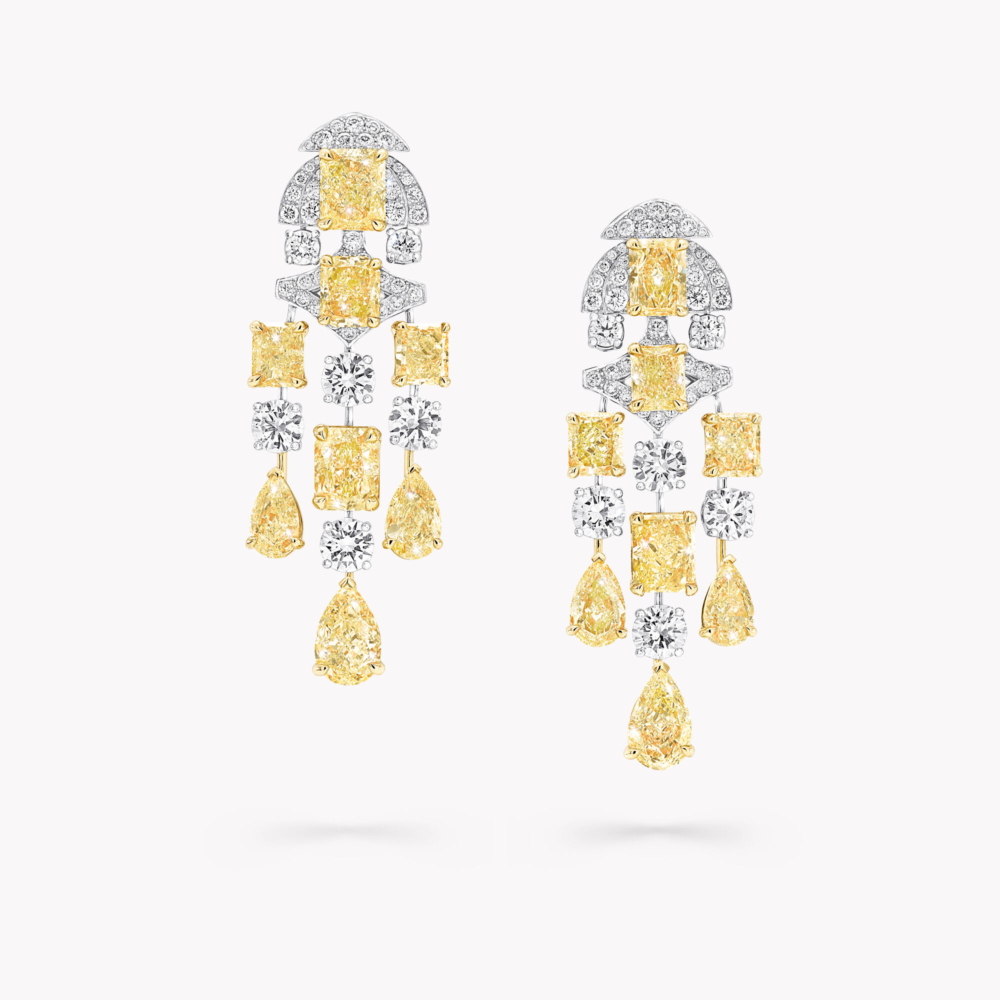 Yellow Radiant and Pear Shape Diamond Earrings, - Graff
