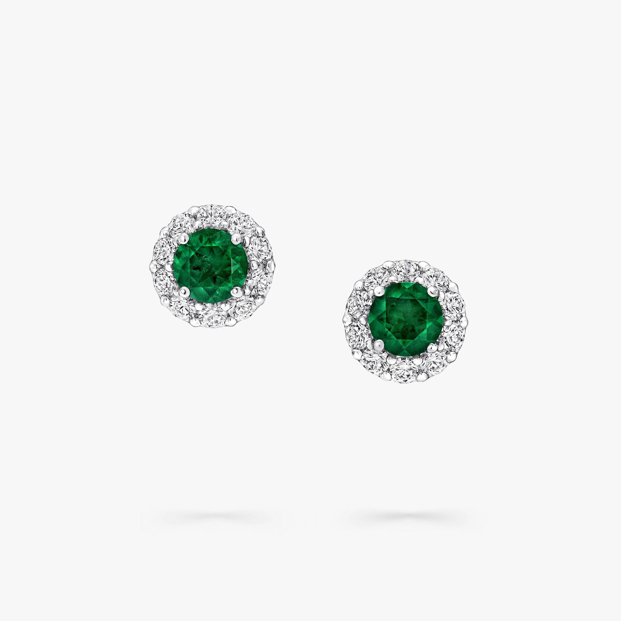 Icon Round Emerald and Diamond Stud Earrings, WHITE GOLD - Graff