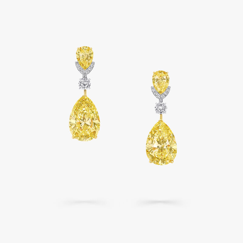 Fancy Intense Yellow Pear Shape Diamond Earrings, - Graff