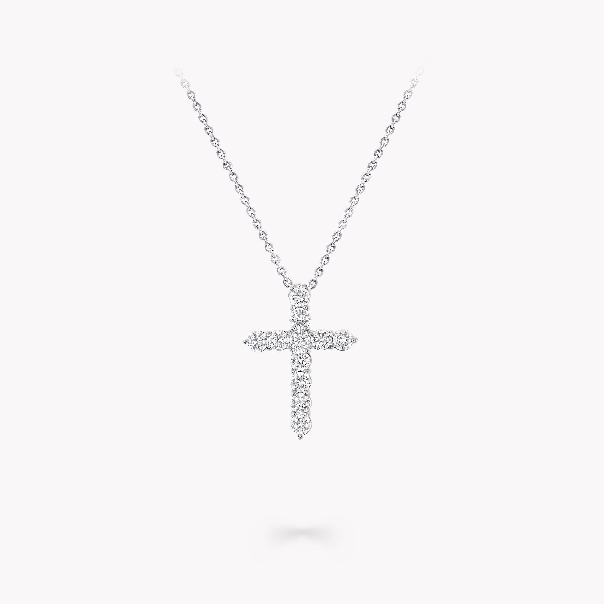 Round Diamond Cross Medium Pendant, White Gold - Graff