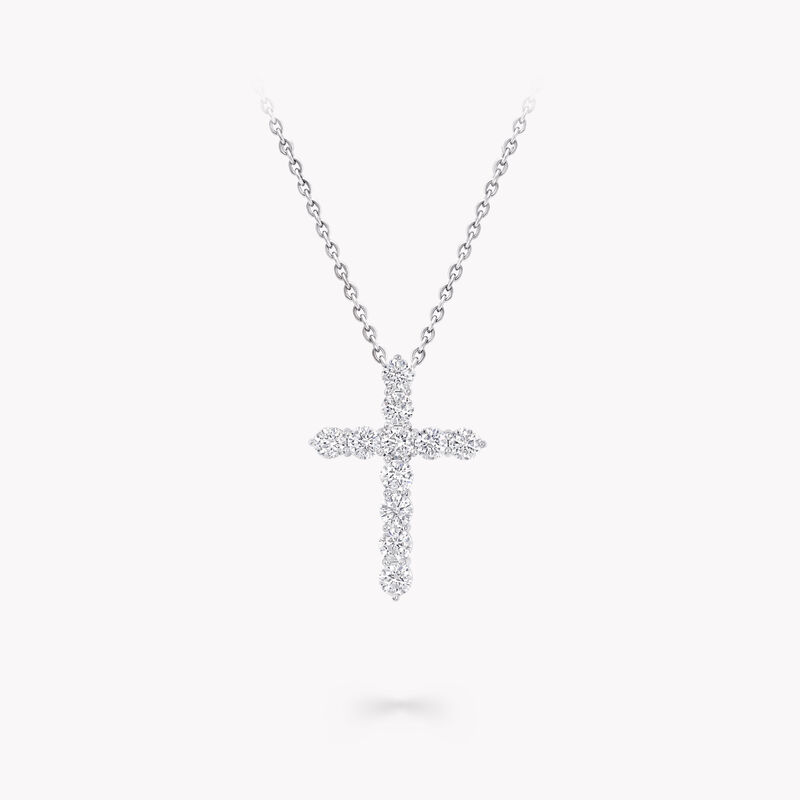 Round Diamond Cross Large Pendant, White Gold - Graff