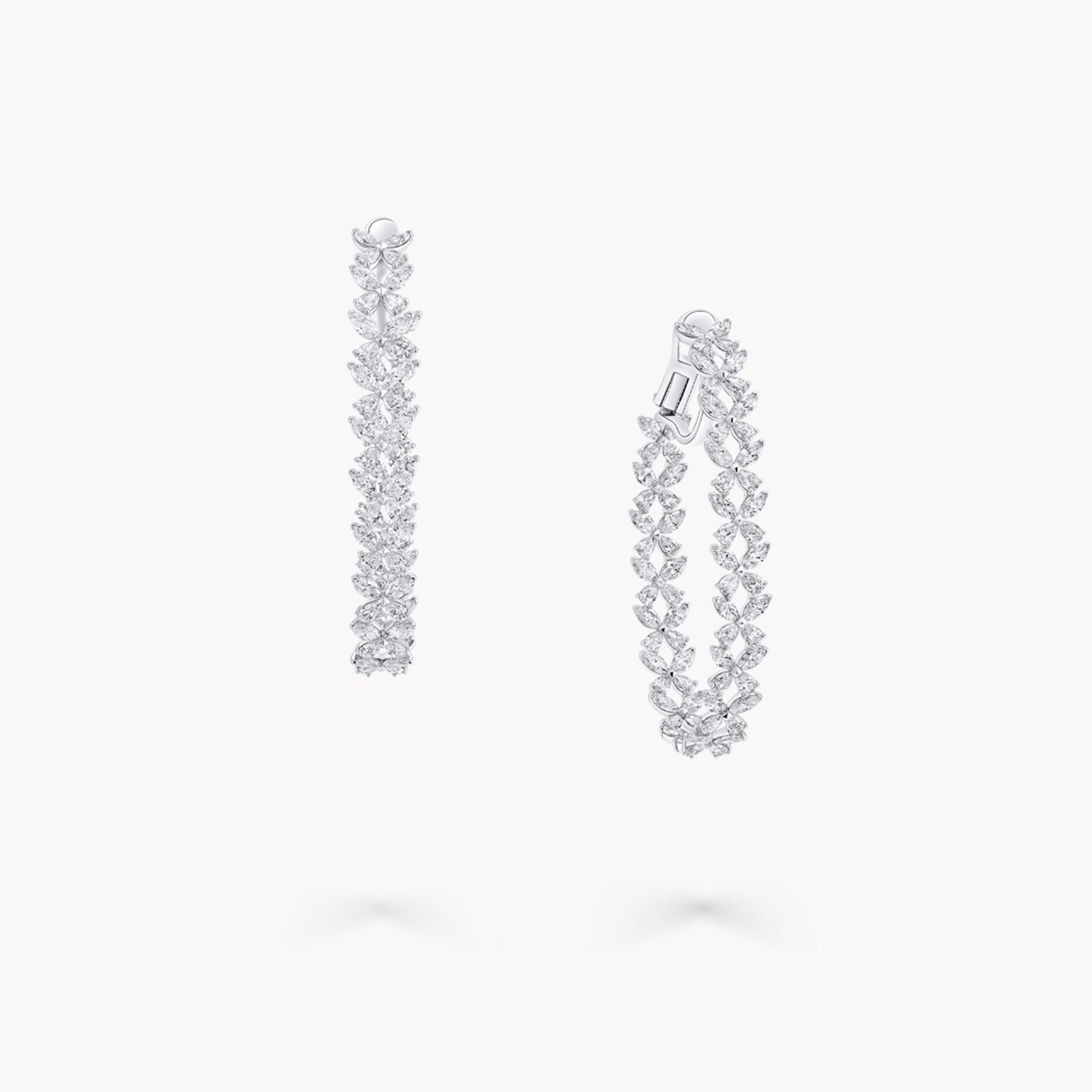 Classic Butterfly Diamond Oval Hoop Earrings, White Gold - Graff