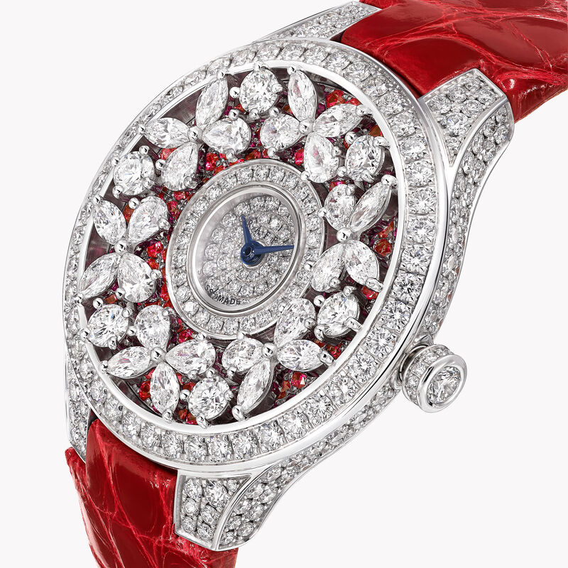 Classic Butterfly Diamond and Ruby Watch, diamond on ruby dial, white ...