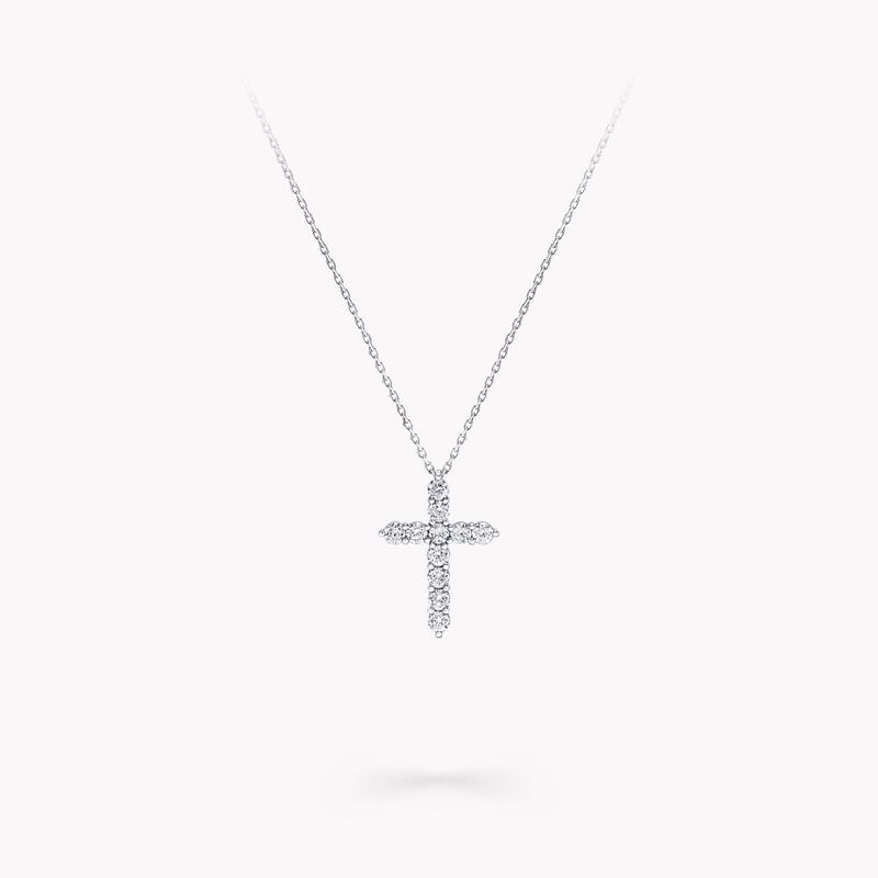Round Diamond Cross Mini Pendant, White Gold - Graff
