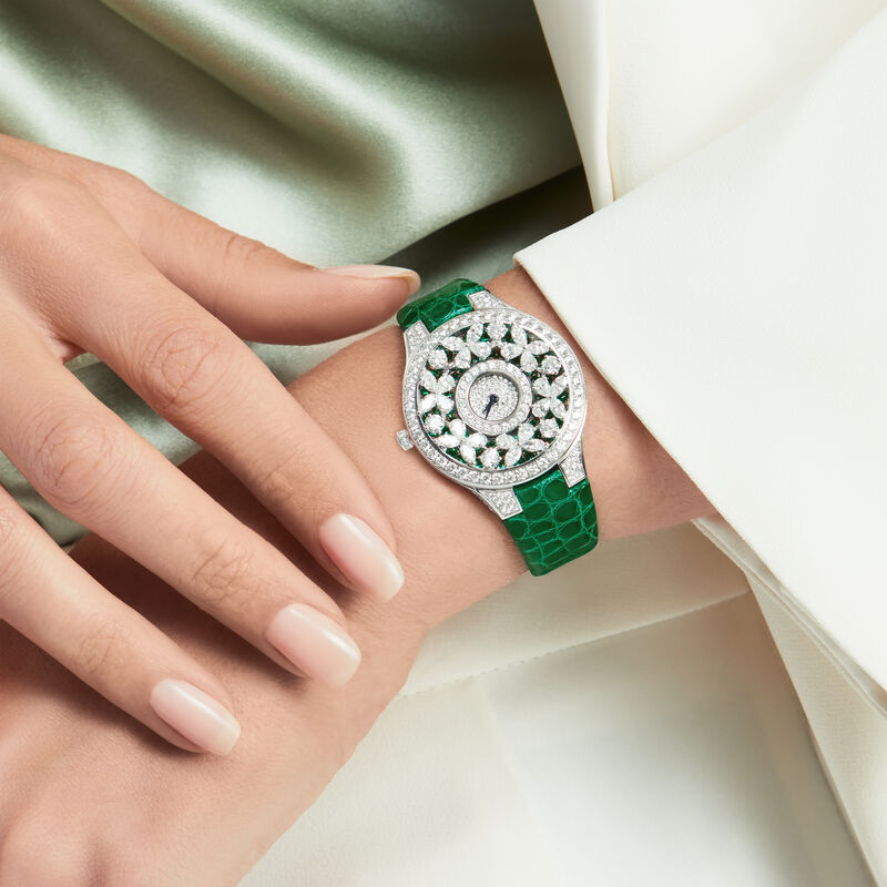 Classic Butterfly Diamond and Emerald Watch, diamond on emerald dial ...