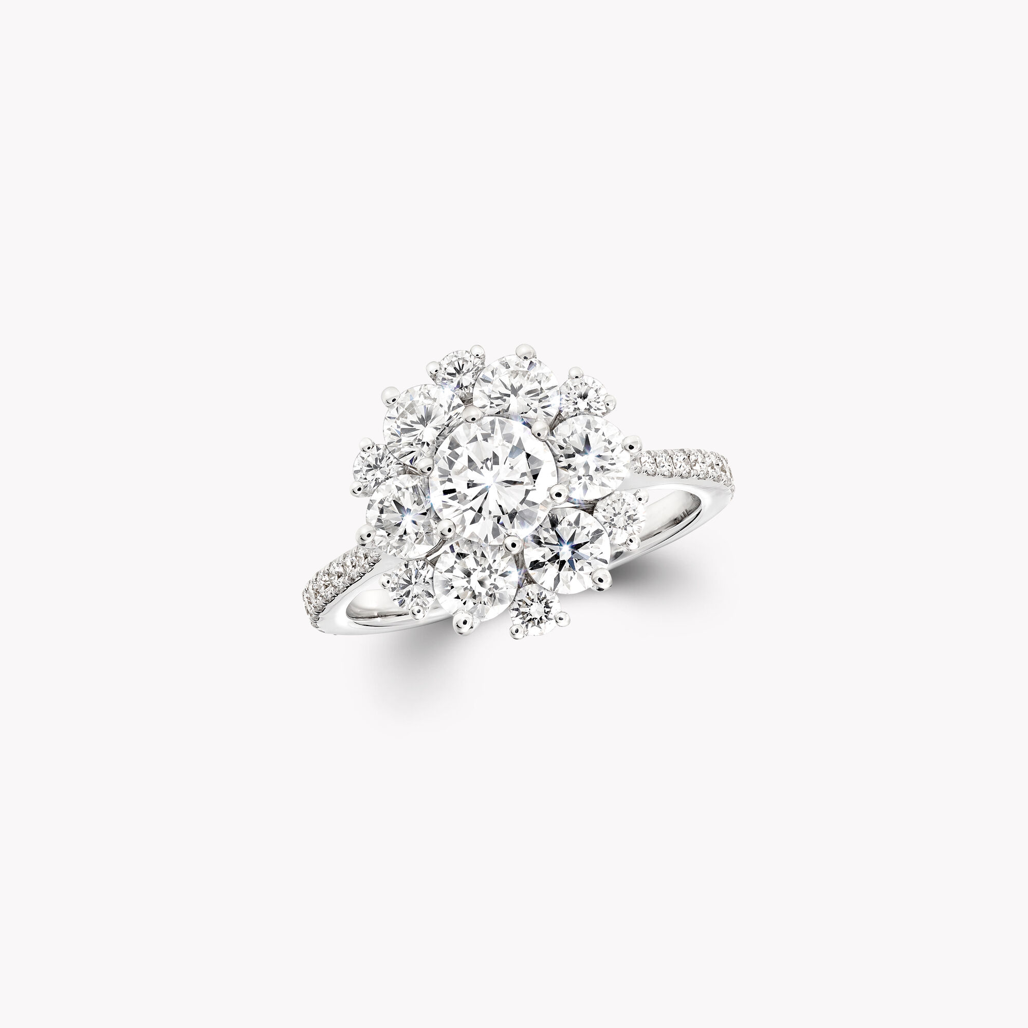 Round Diamond Cluster Ring, White Gold - Graff