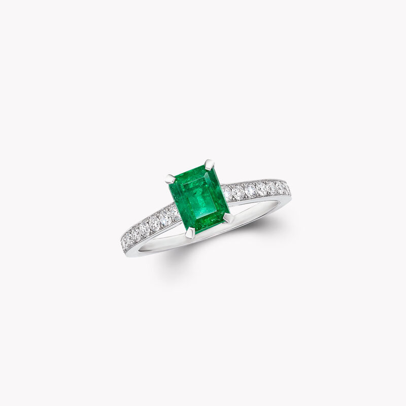 Flame Emerald Cut Emerald and Diamond Engagement Ring, DIAMOND PAVÉ ...