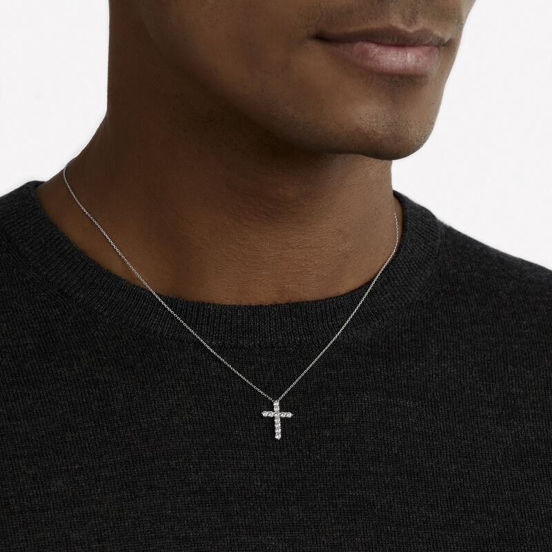 Round Diamond Cross Mini Pendant, White Gold - Graff