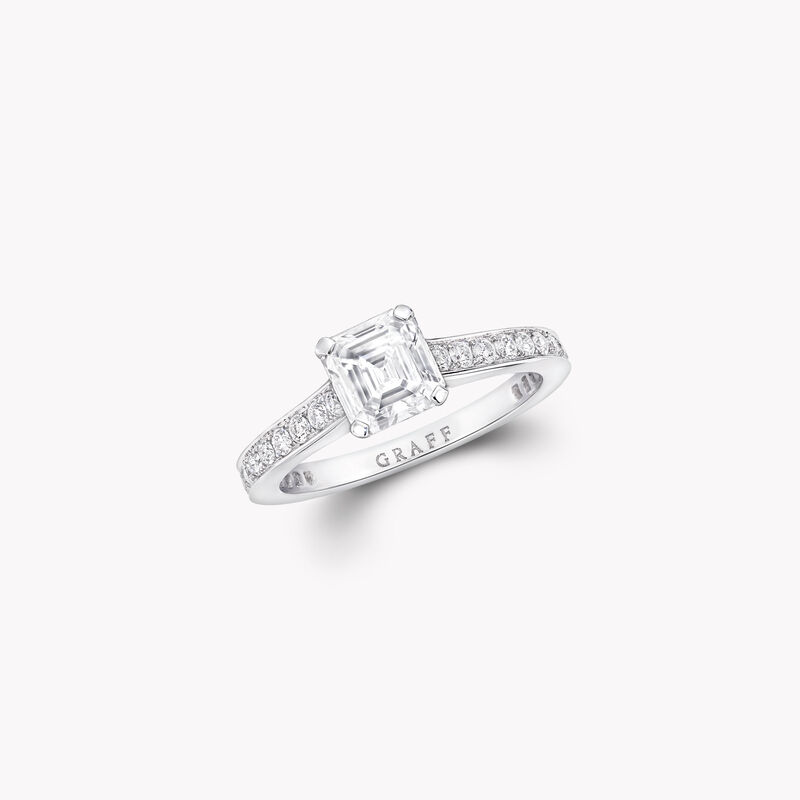 Flame Square Emerald Cut Diamond Engagement Ring, Platinum - Graff