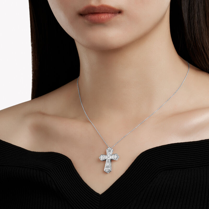 Baguette Cut Diamond Cross Pendant