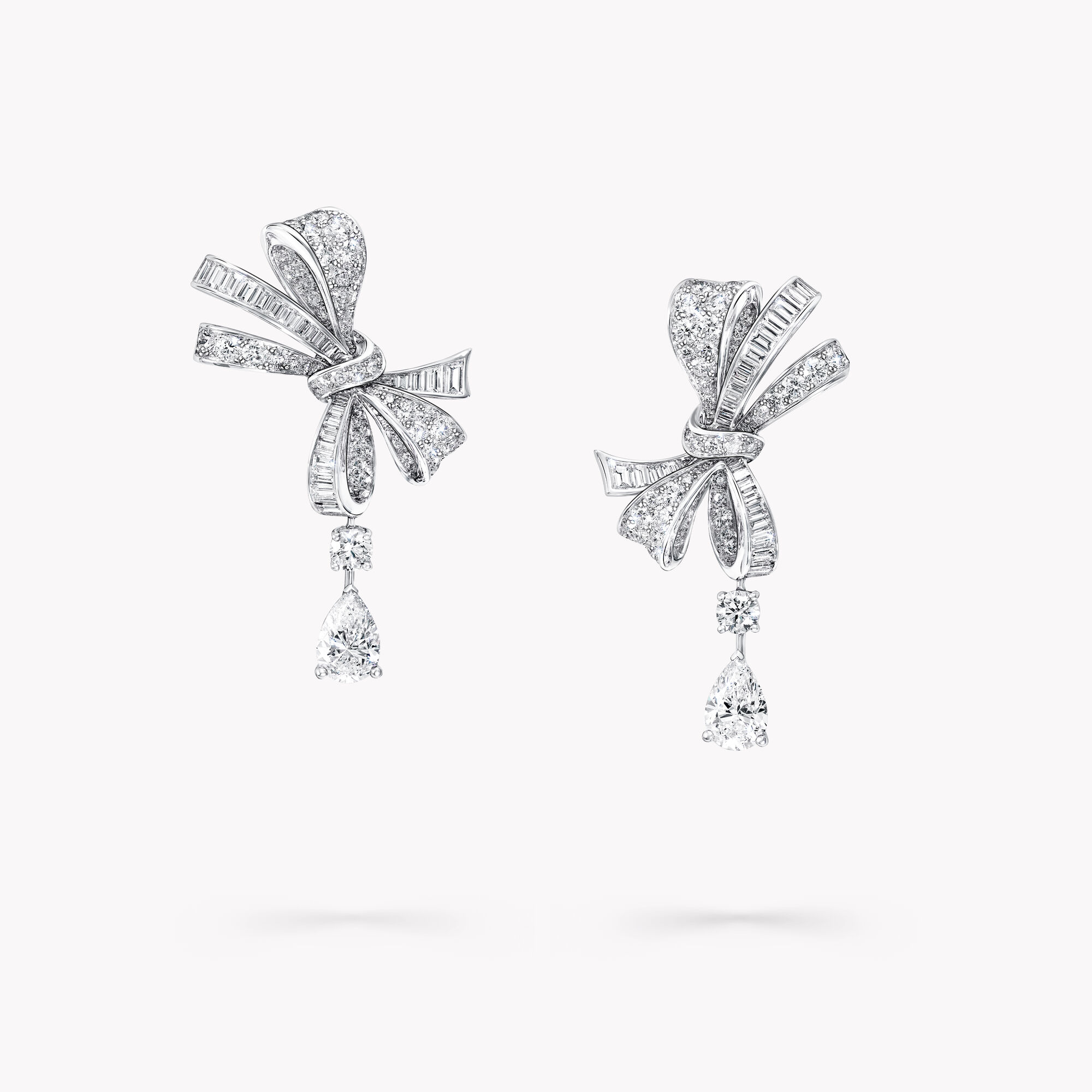 Tilda's Bow Classic Diamond Drop Earrings, White Gold - Graff