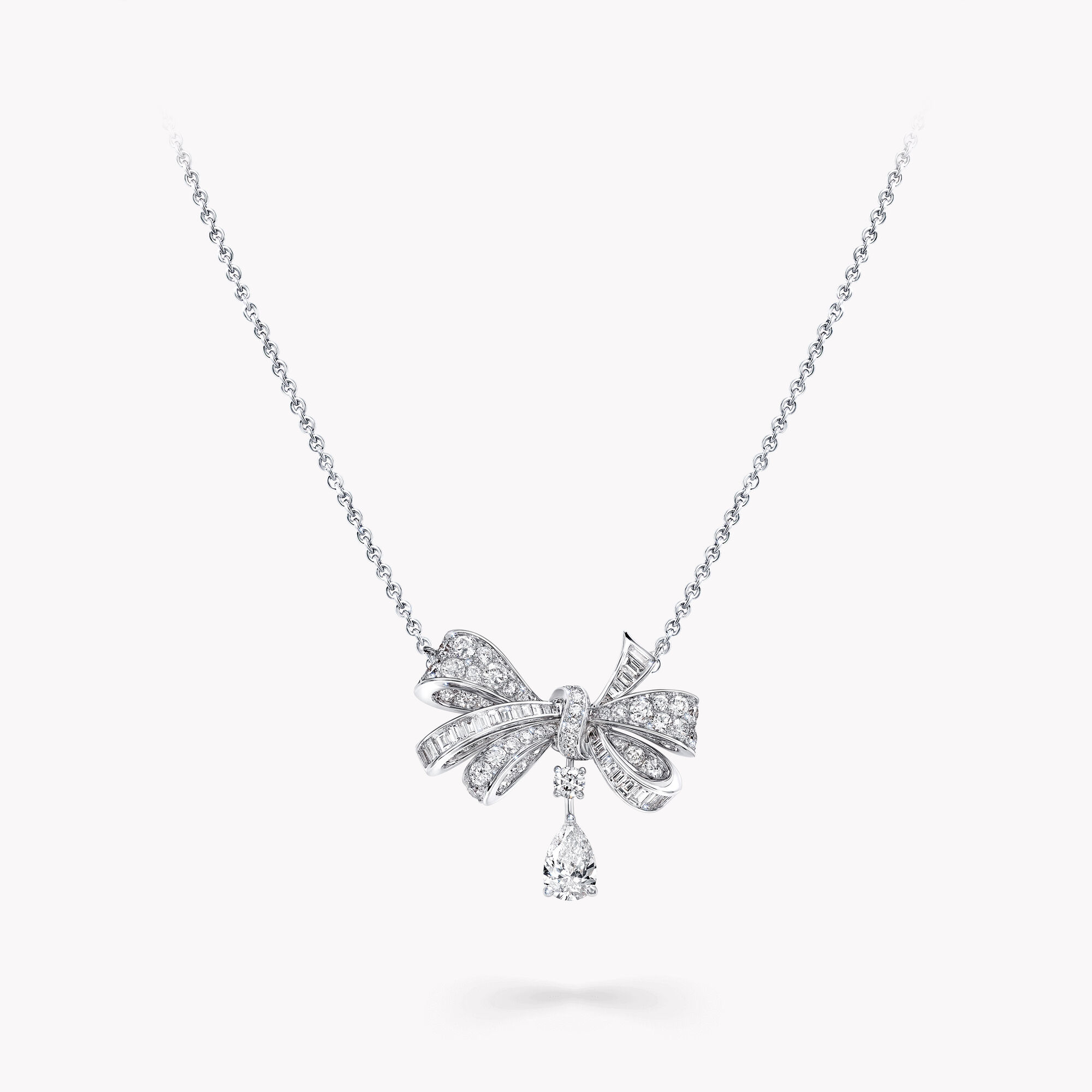 Tilda's Bow Classic Diamond Drop Pendant, White Gold - Graff