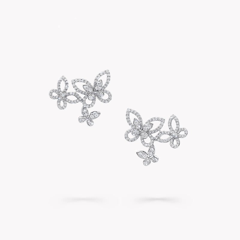 Triple Butterfly Silhouette Diamond Earrings, White Gold - Graff