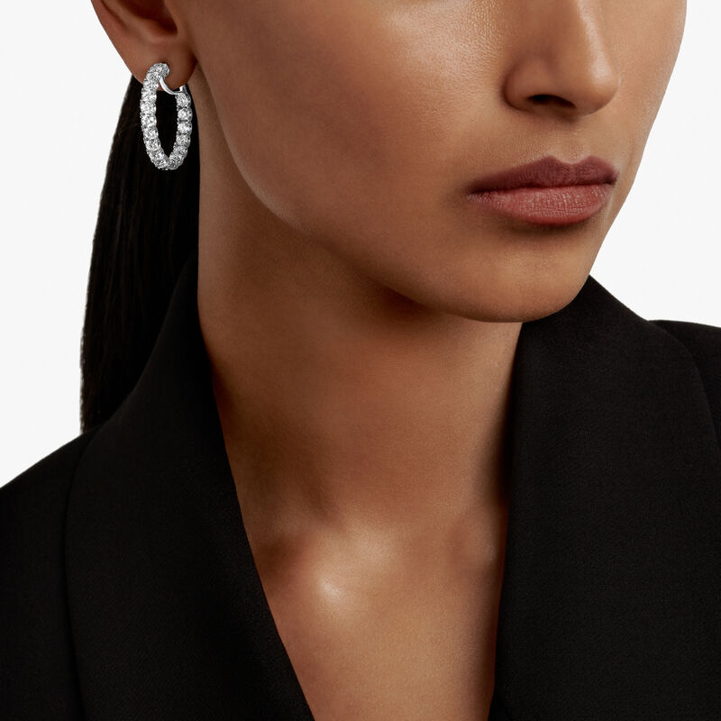 Round Diamond Hoop Earrings, White Gold - Graff